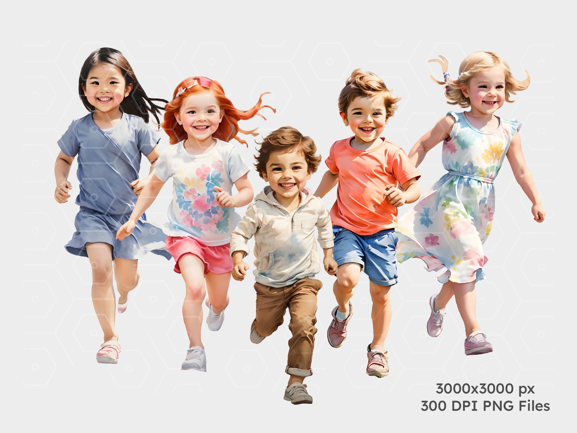 Cute Children Running With Joy Clipart, Happy Multinational Kids ...