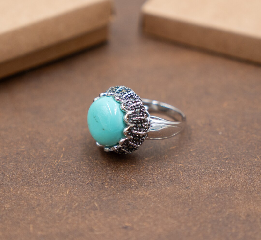 Silver and Turquoise Ring, Silver Turquoise Flower Ring for Woman ...