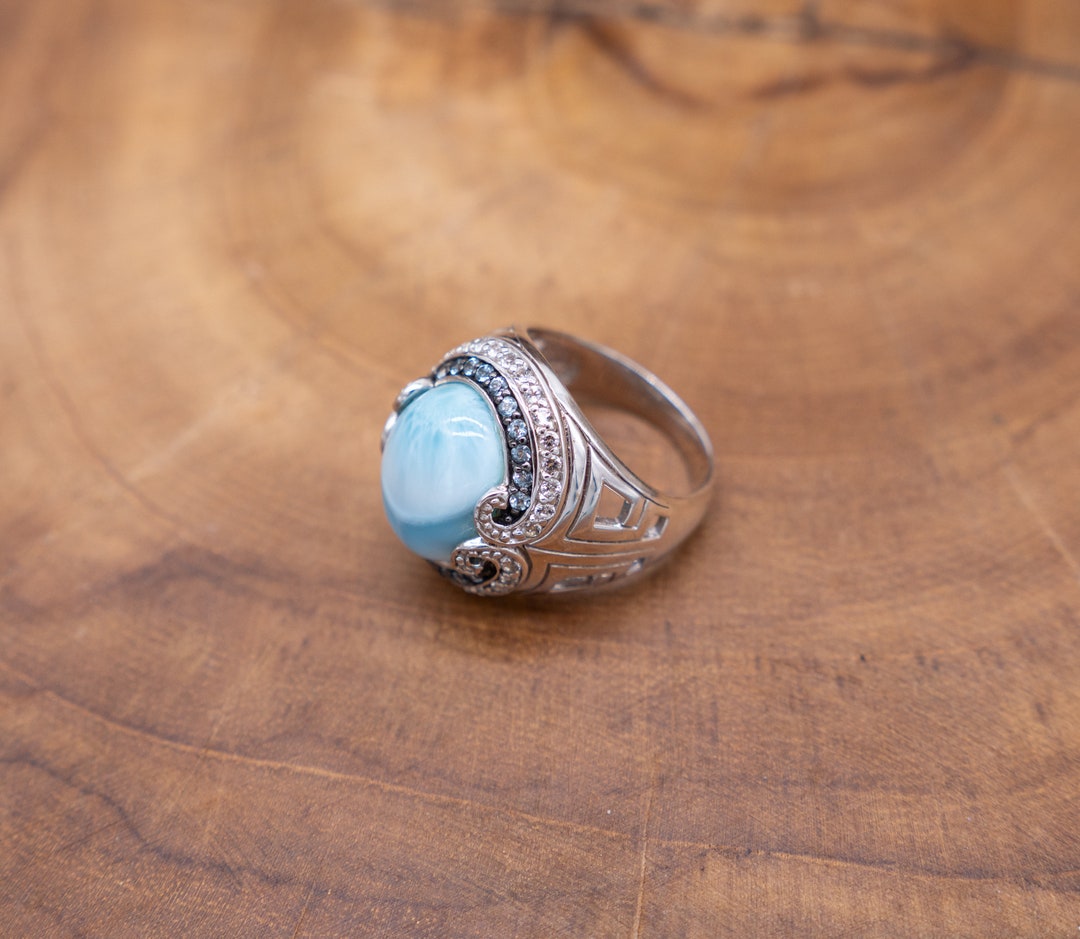 Silver Larimar Ring With White and Blue Topaz, 925 Sterling Silver ...
