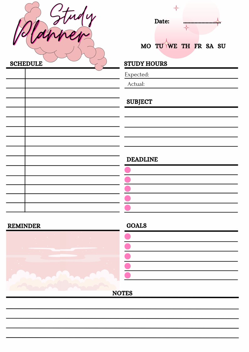 Kawaii Study Planner, Study Tracker, Reading List, to Do List, High Productivity, Cute Planner ...