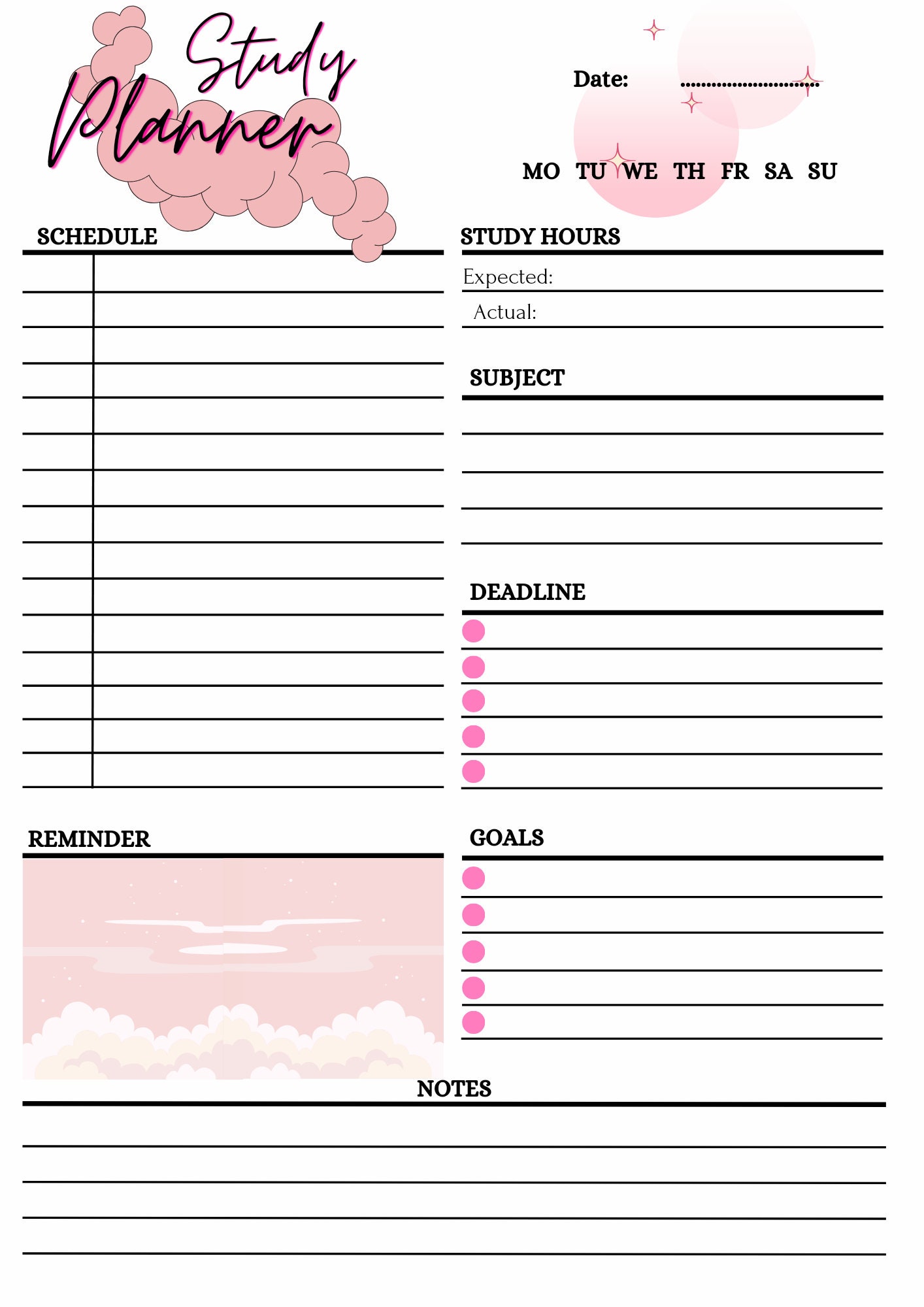 Kawaii Study Planner, Study Tracker, Reading List, to Do List, High ...