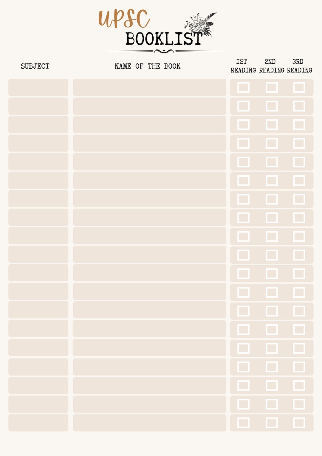 UPSC Booklist UPSC Study Planner Study Tracker Reading - Etsy
