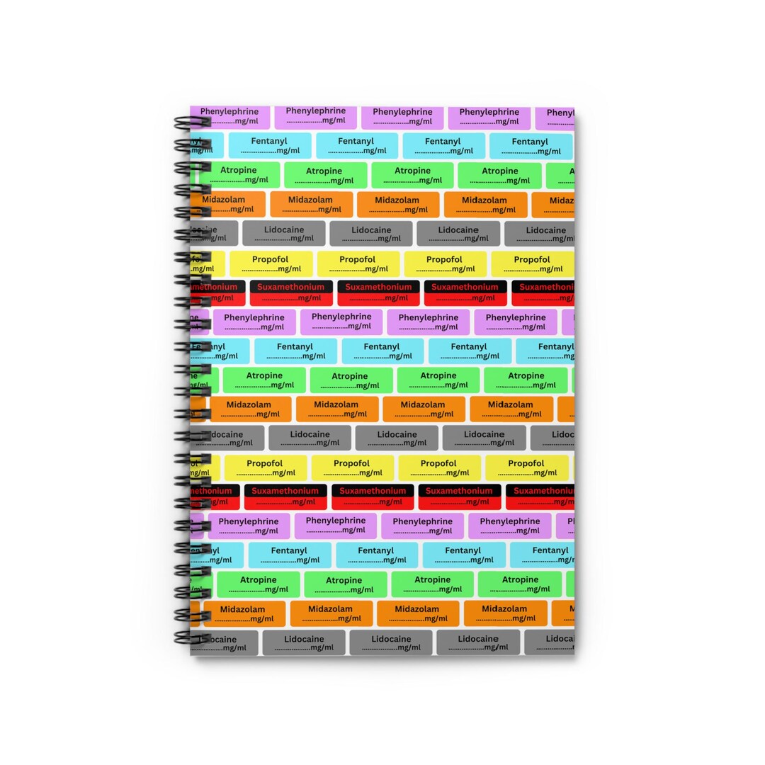 Anesthesia Drug Label Spiral Notebook - CRNA Gift, Anesthesiologist ...