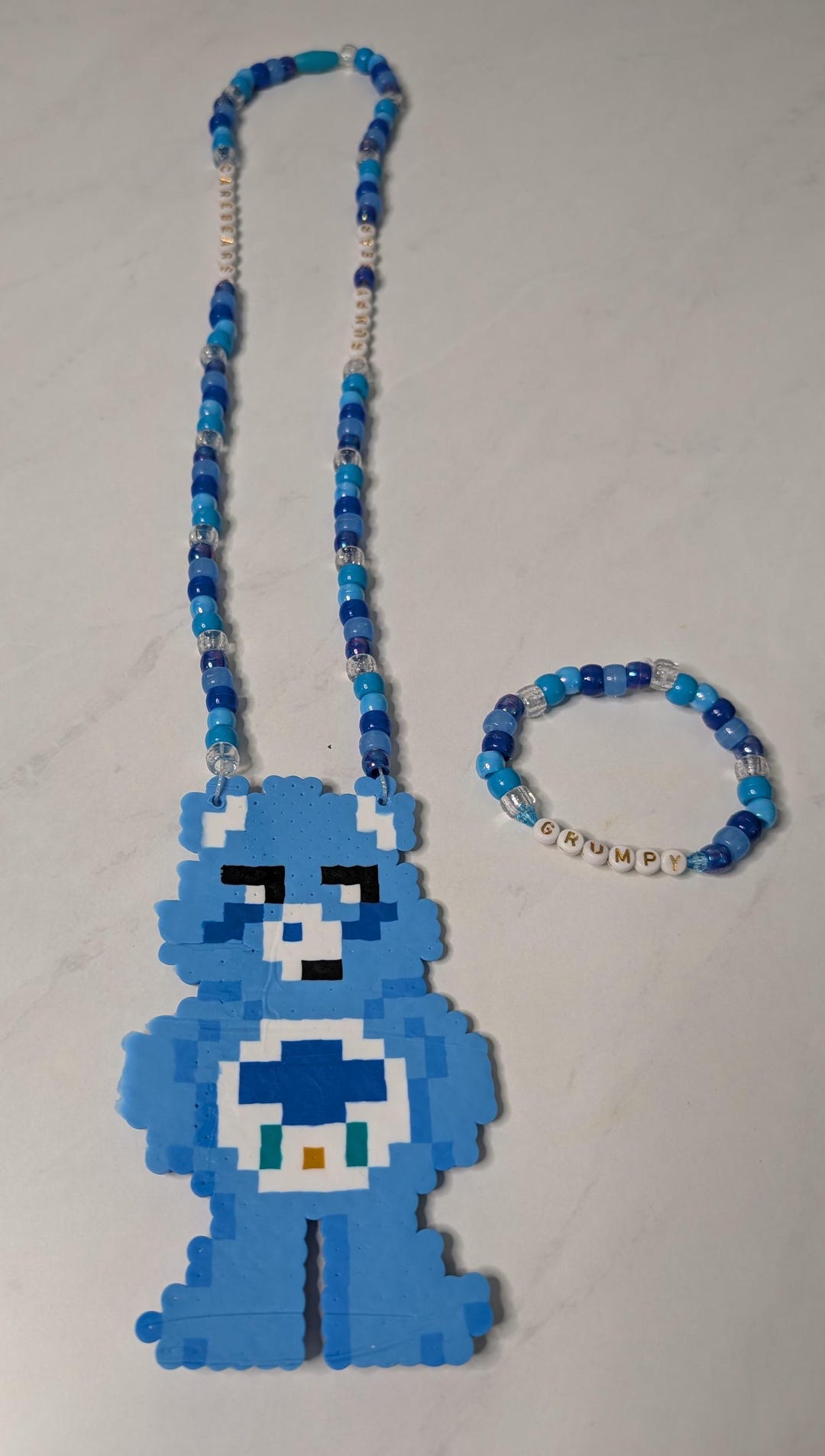 Carebears Perler Kandi Necklace- Grumpy Bear - Etsy