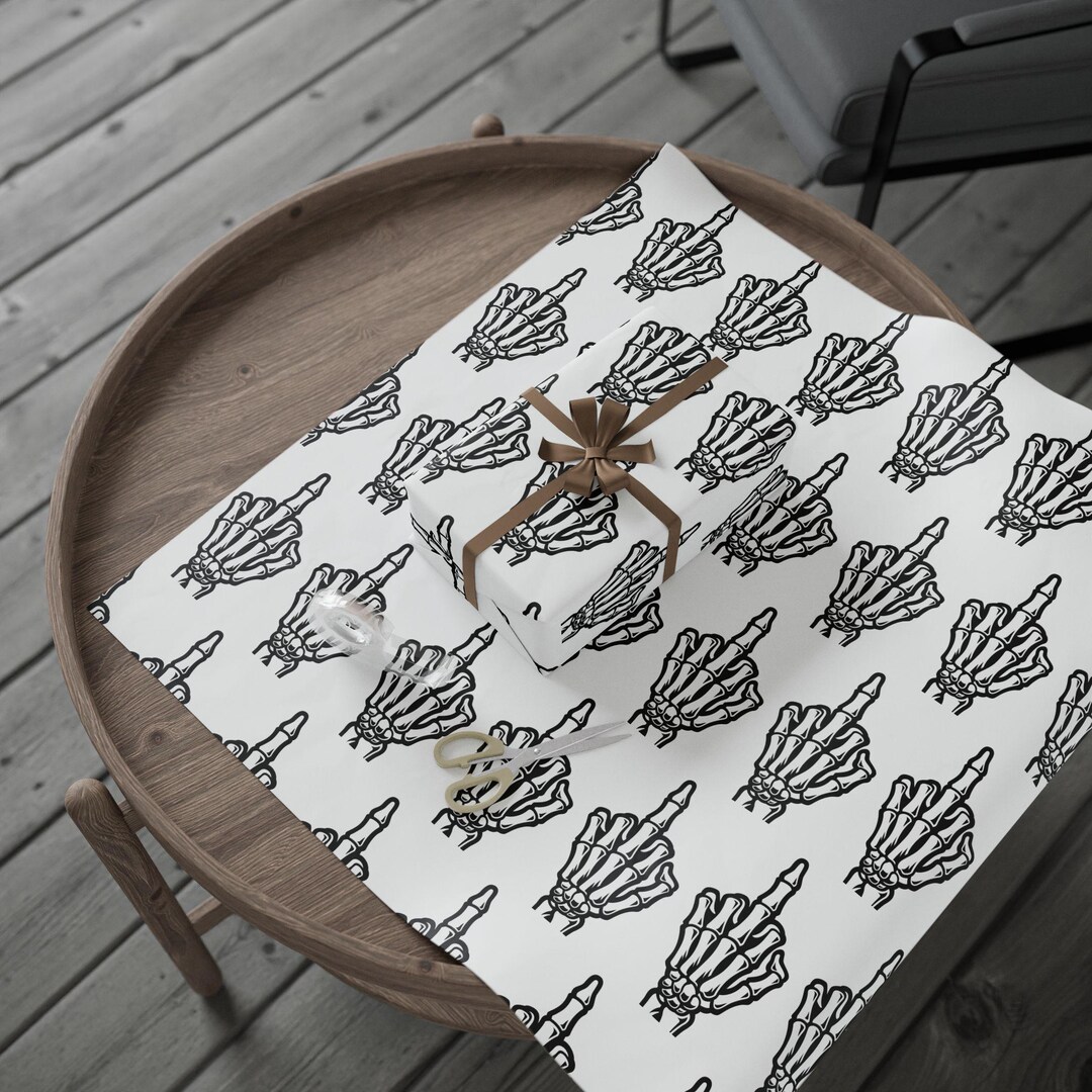 Funny Goth Emo Skeleton Middle Finger Wrapping Papers | NSFW Adult Gift ...