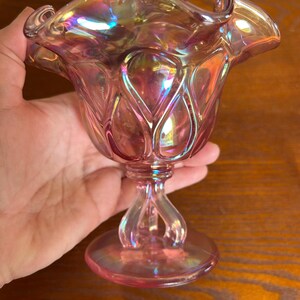 Fenton Iridescent Pink Scalloped Pedestal Compote - Etsy