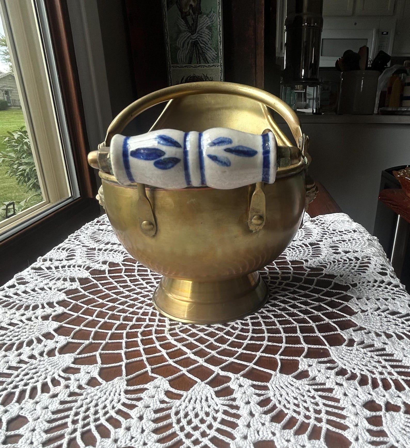 Antique Two Handled Brass Helmet Shaped Coal Scuttle With Ceramic Handle - Etsy