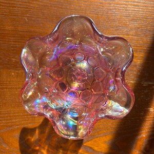 Fenton Iridescent Pink Scalloped Pedestal Compote - Etsy
