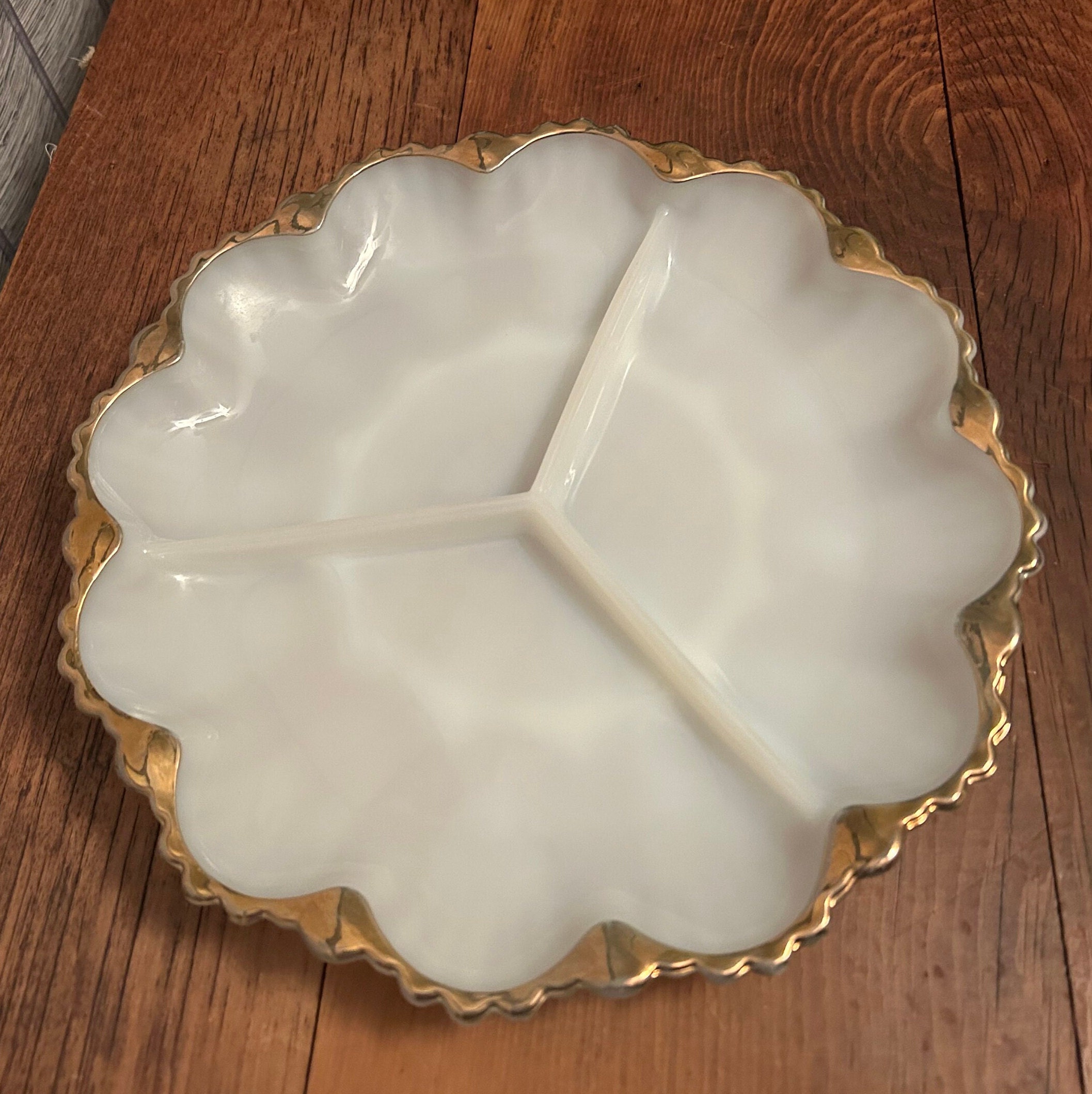 Anchor Hocking Milk Glass Divided Dish With Gold Trim - Etsy