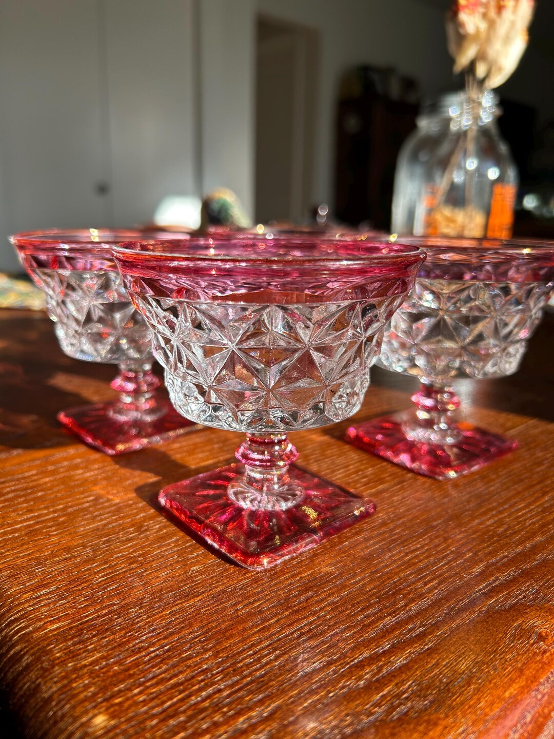 Vintage Indiana Glass Cranberry Diamond Point Candy Dishes - Set of 4 ...