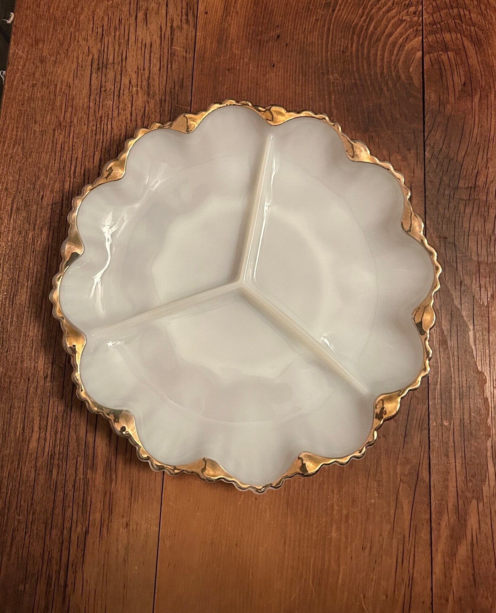 Anchor Hocking Milk Glass Divided Dish With Gold Trim - Etsy