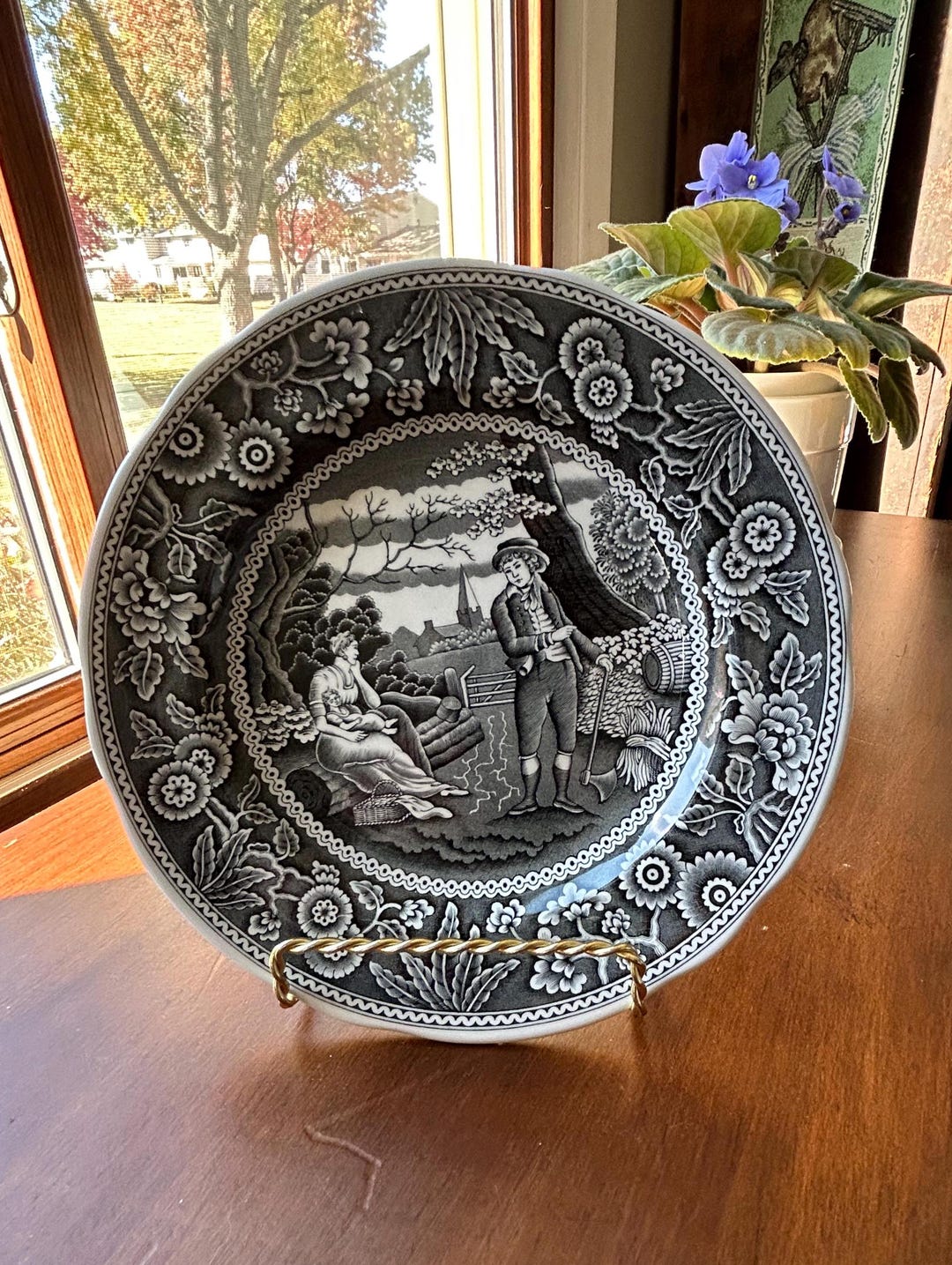 Vintage Black Spode England Georgian Series Woodman Salad Plate 7.5 ...