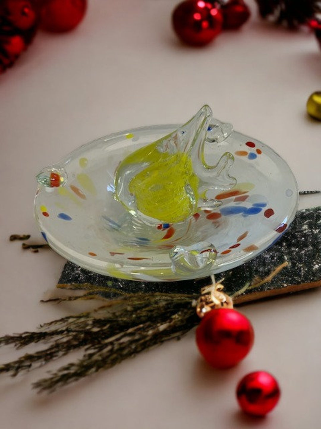 Vtg Hand Blown Art Glass FISH Sculpture Confetti Ashtray Candy Dish ...