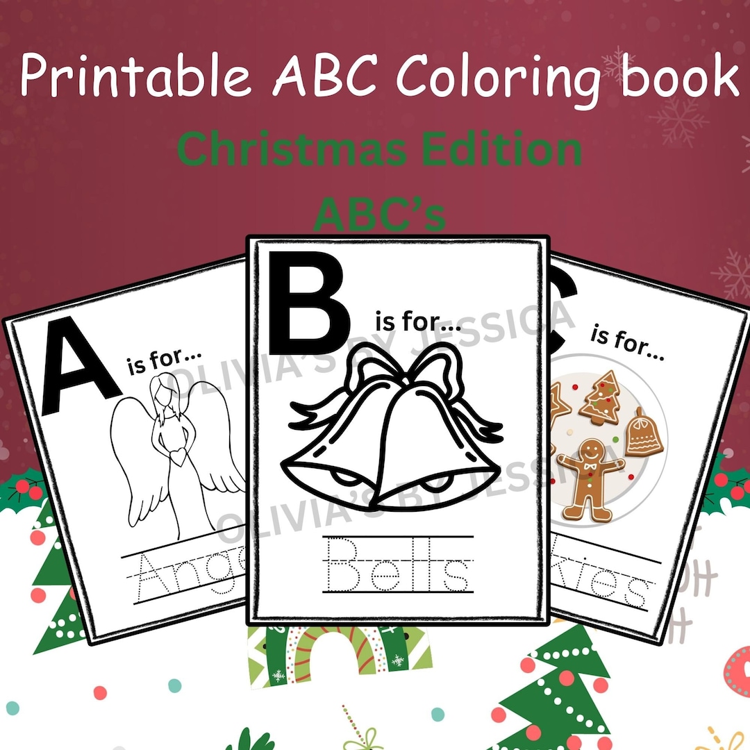 Christmas Alphabet Coloring Pages Worksheets Kids Holiday Xmas Book ...