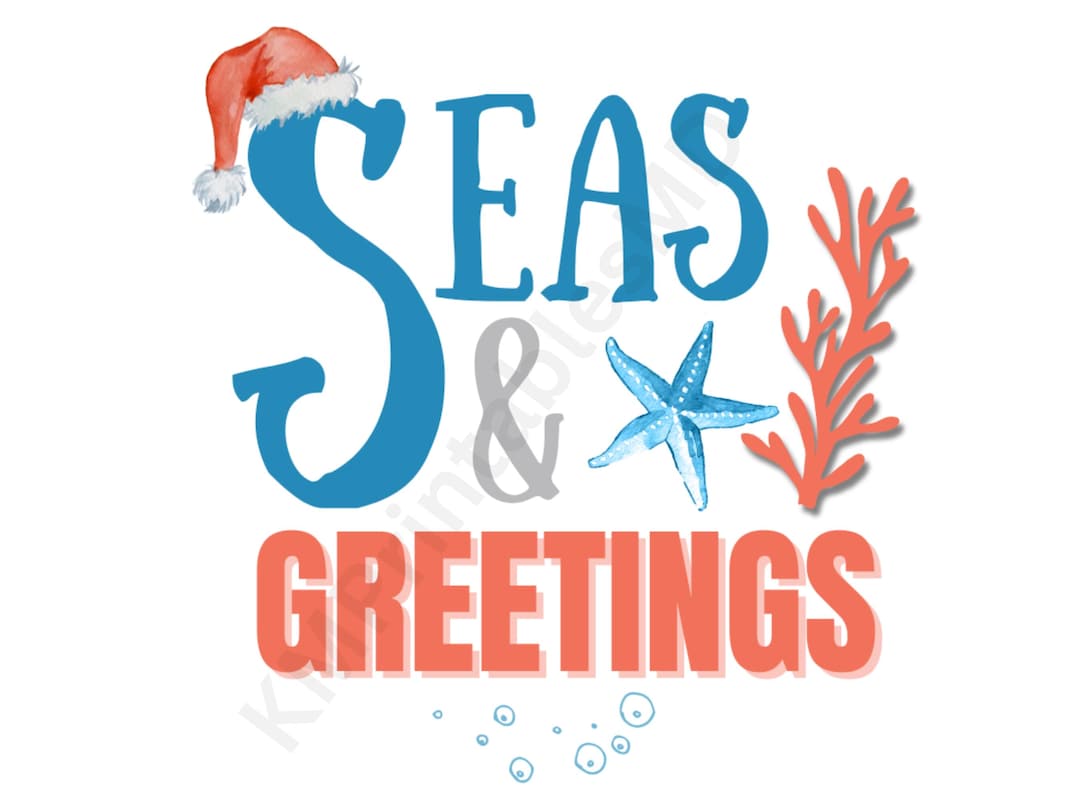 Seas and Greetings Beach Christmas Svg Tropical Coastal T-shirt Picture ...