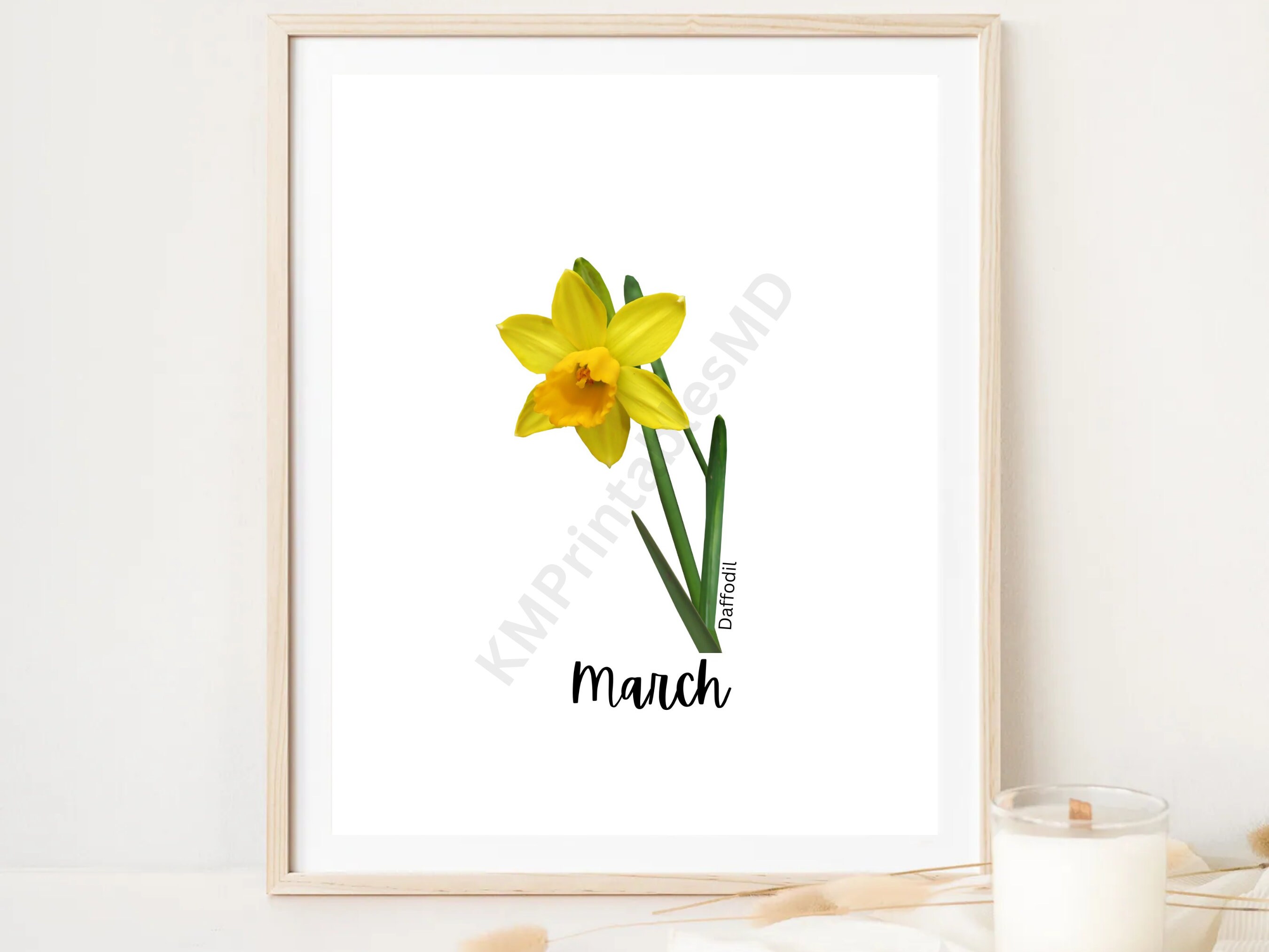 Daffodil Printable March Birth Flower Art, Digital Botanical Wall Art ...