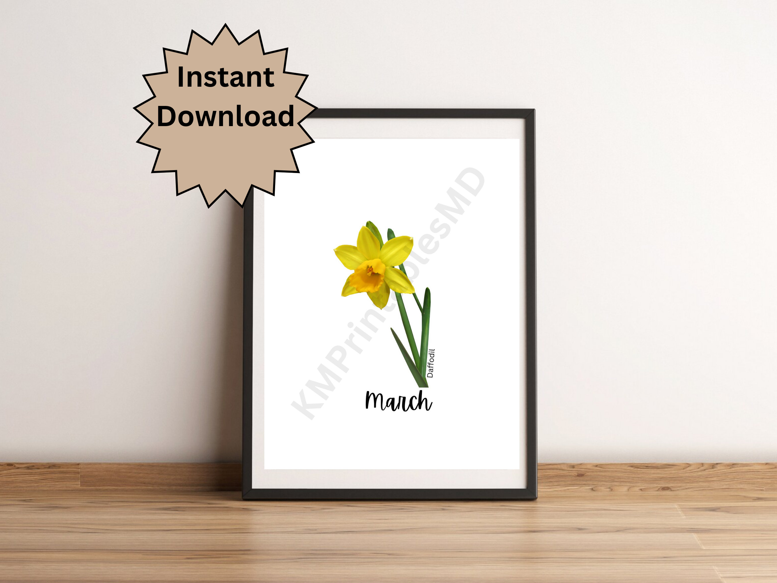 Daffodil Printable March Birth Flower Art, Digital Botanical Wall Art ...