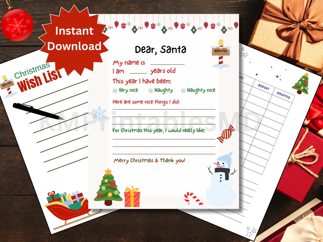 Letter to Santa Claus | Digital Download | Christmas Wish List | Gift ...