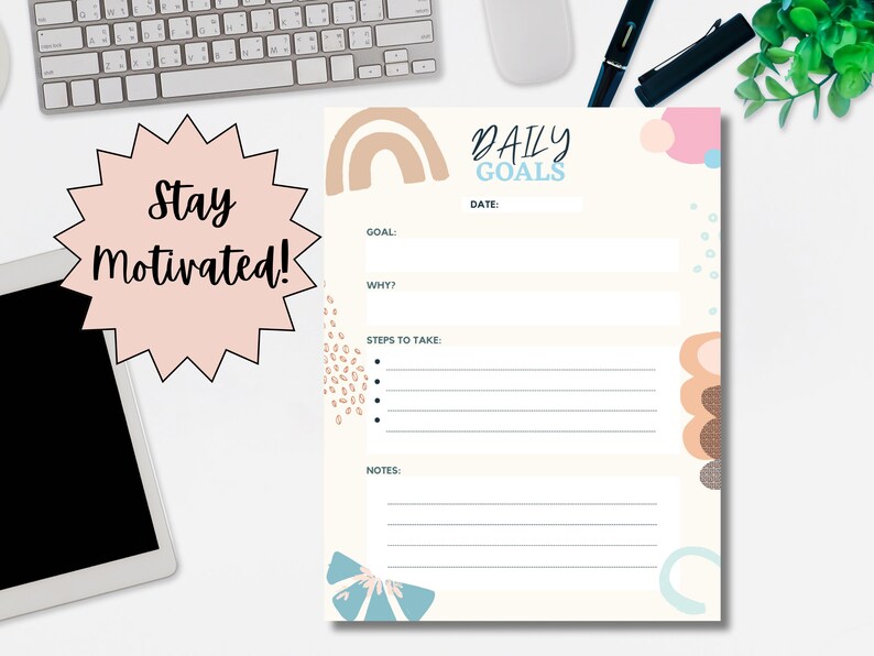 Daily Goal Planner Boho Digital Download, Undated Printable Tracker ...
