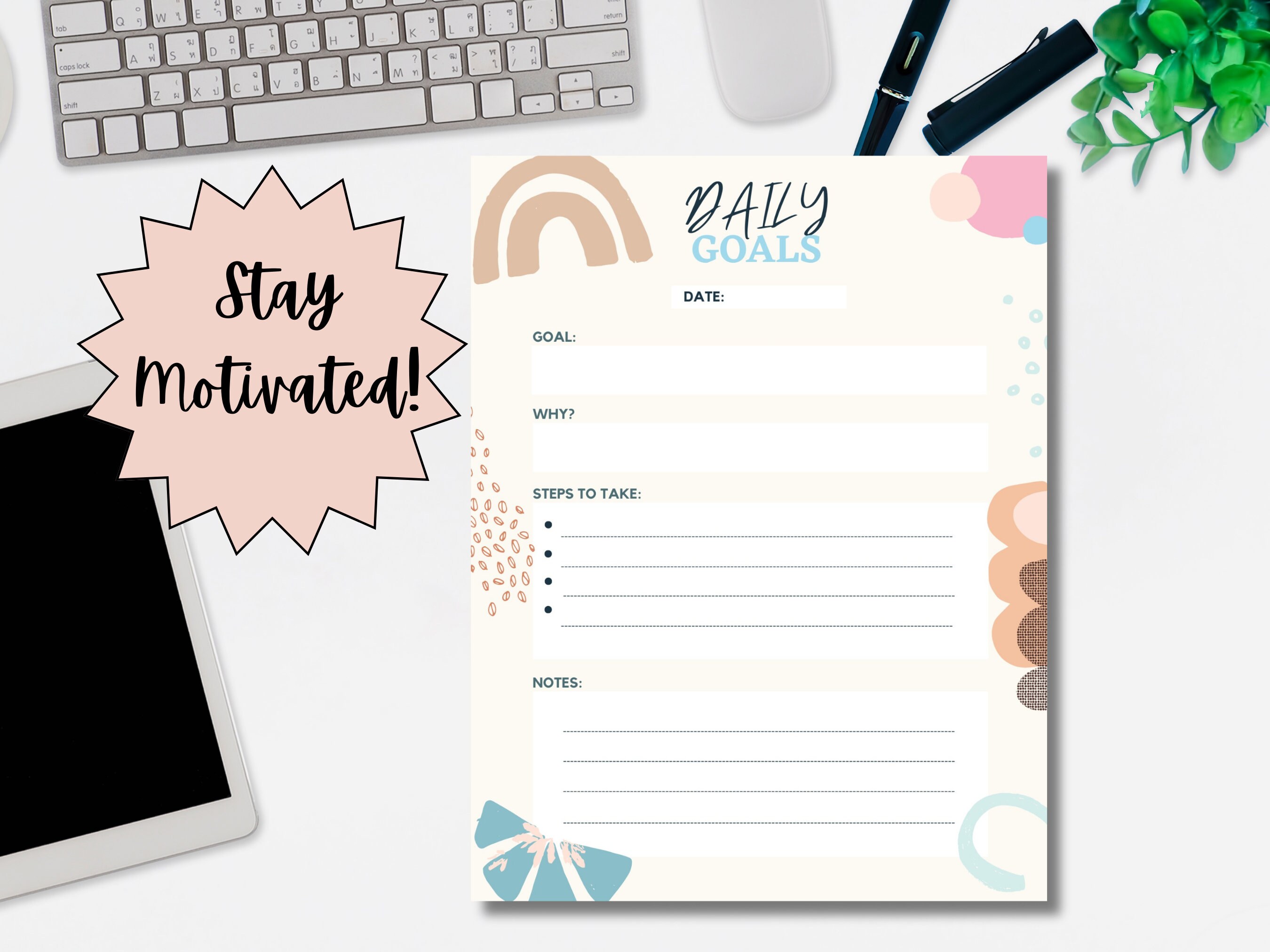 Daily Goal Planner Boho Digital Download, Undated Printable Tracker ...