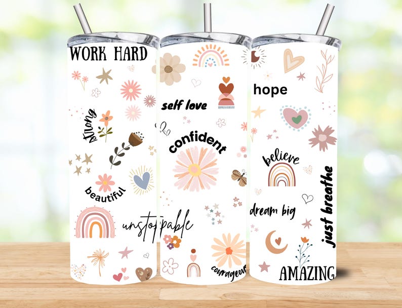 Positive Affirmations Self-love Confidence Mantra Floral Rainbow Hearts ...