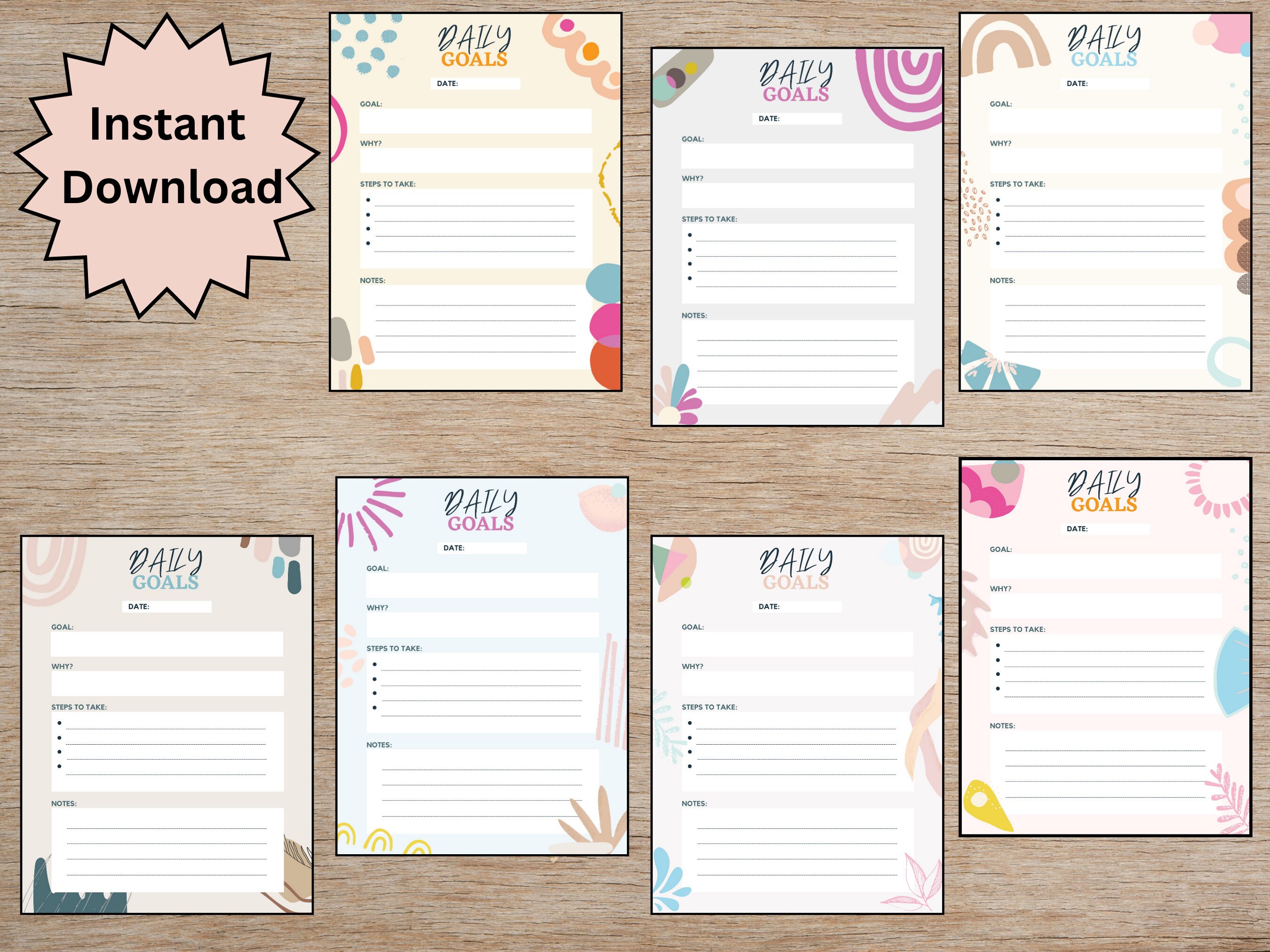 Daily Goal Planner Boho Digital Download, Undated Printable Tracker ...