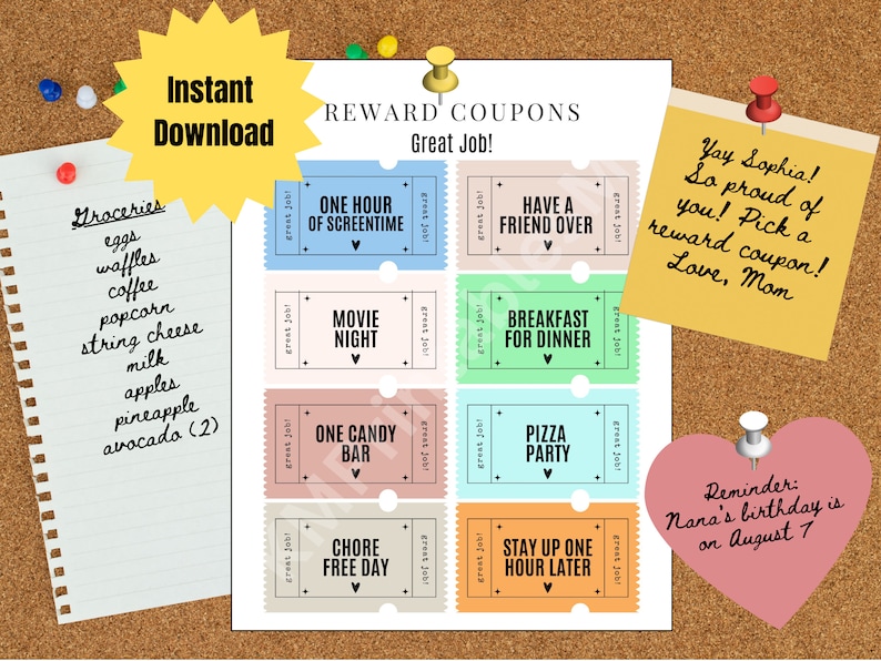 Printable Kids Reward Coupons Great Job | Printable | Instant Download ...