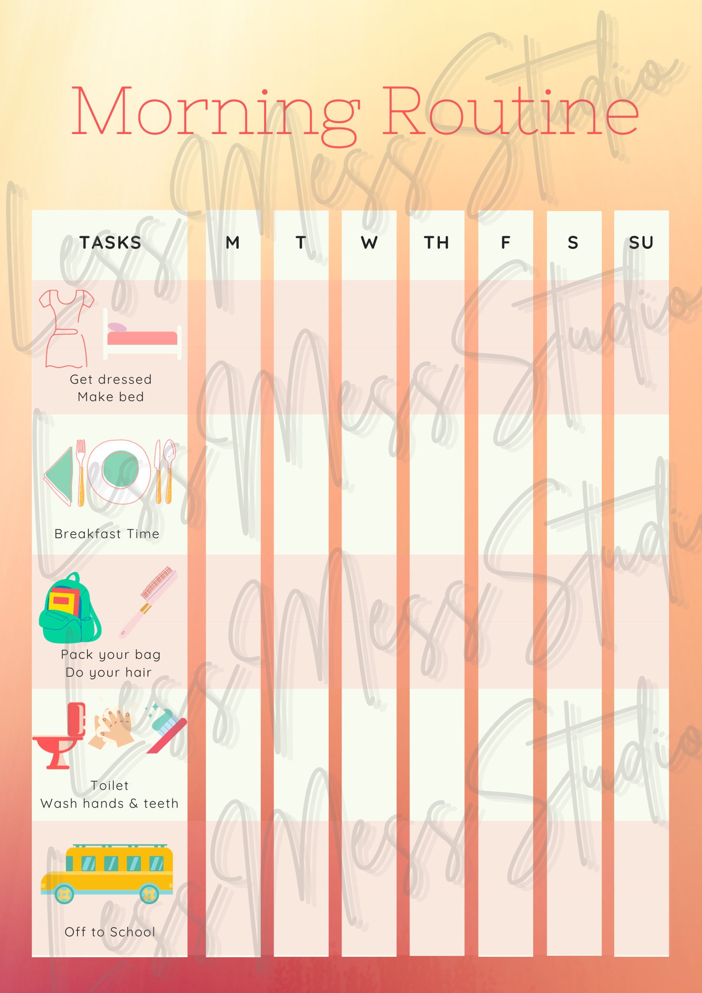 Plantilla de tabla de rutinas para niños de rutina matutina para niños imprimible - Etsy México