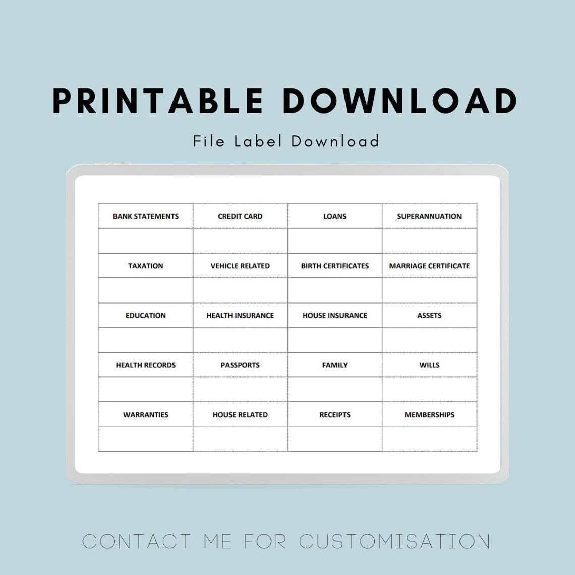 Customisable Filing Label Template for Suspension Files Home Work ...