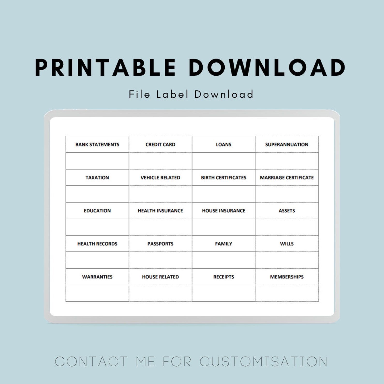 Customisable Filing Label Template for Suspension Files Home Work ...