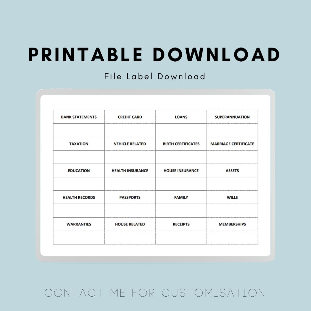 Customisable Filing Label Template for Suspension Files Home Work ...