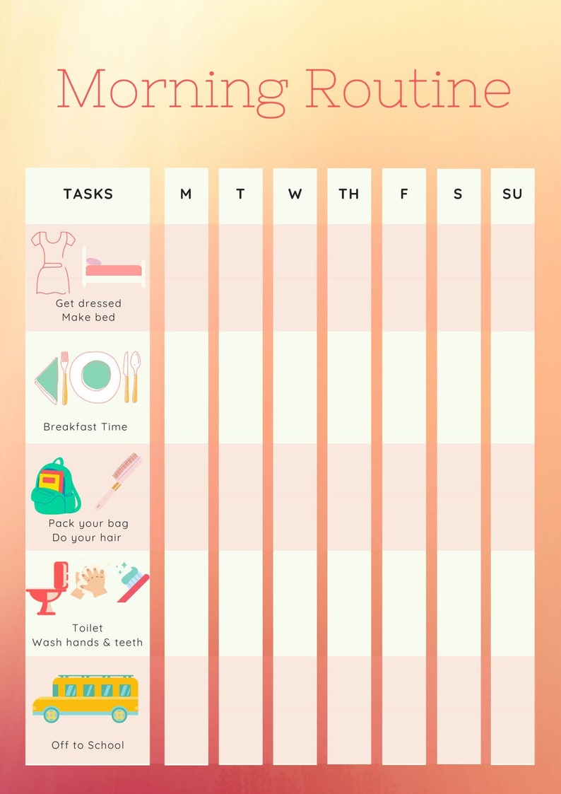 Plantilla de tabla de rutinas para niños de rutina matutina para niños imprimible - Etsy México