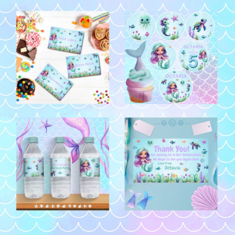 New Mermaid Birthday Party Bundle, Girls Mermaids Party Download, Edit ...