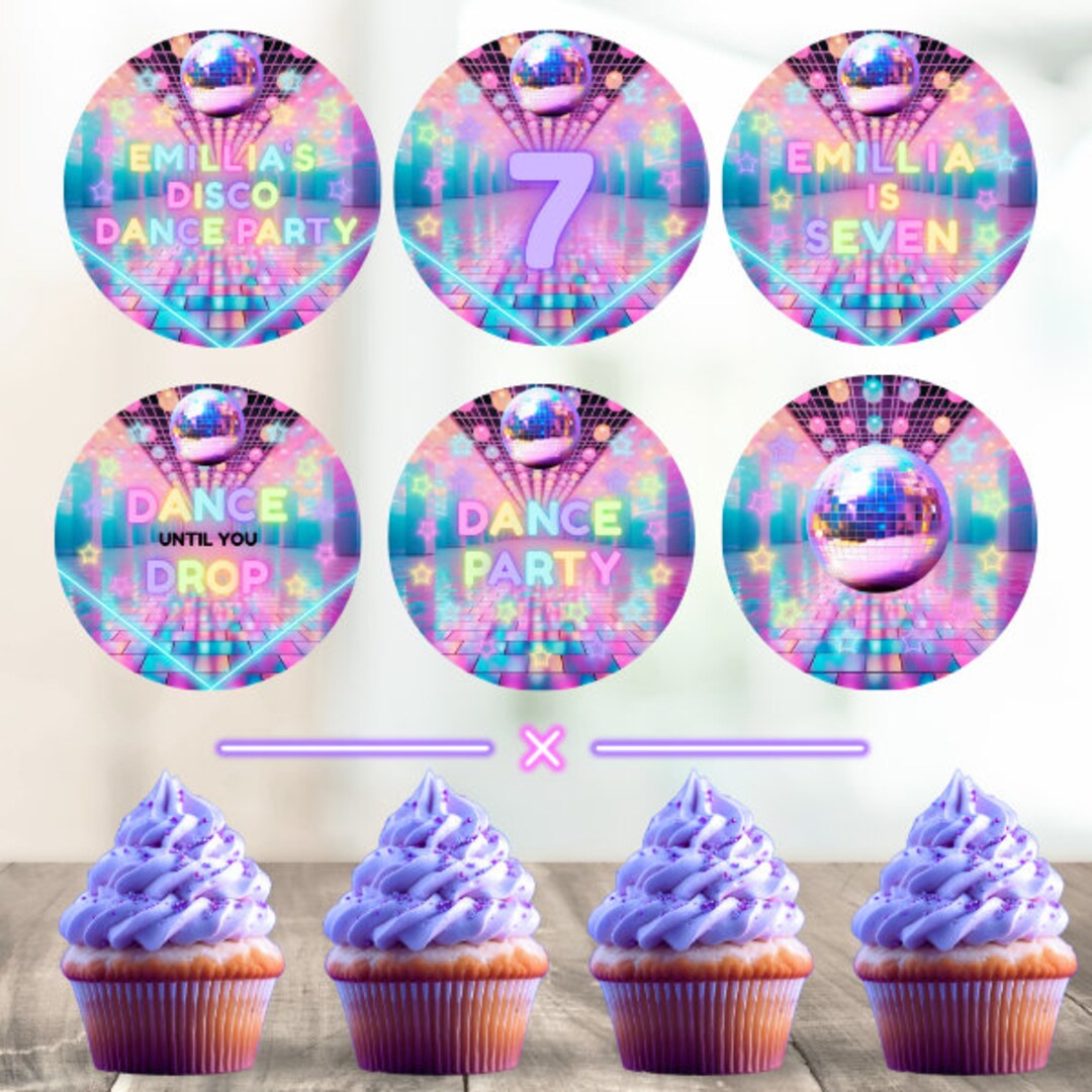 Editable Disco Party Cupcake Toppers, Kids Dance Birthday Party ...