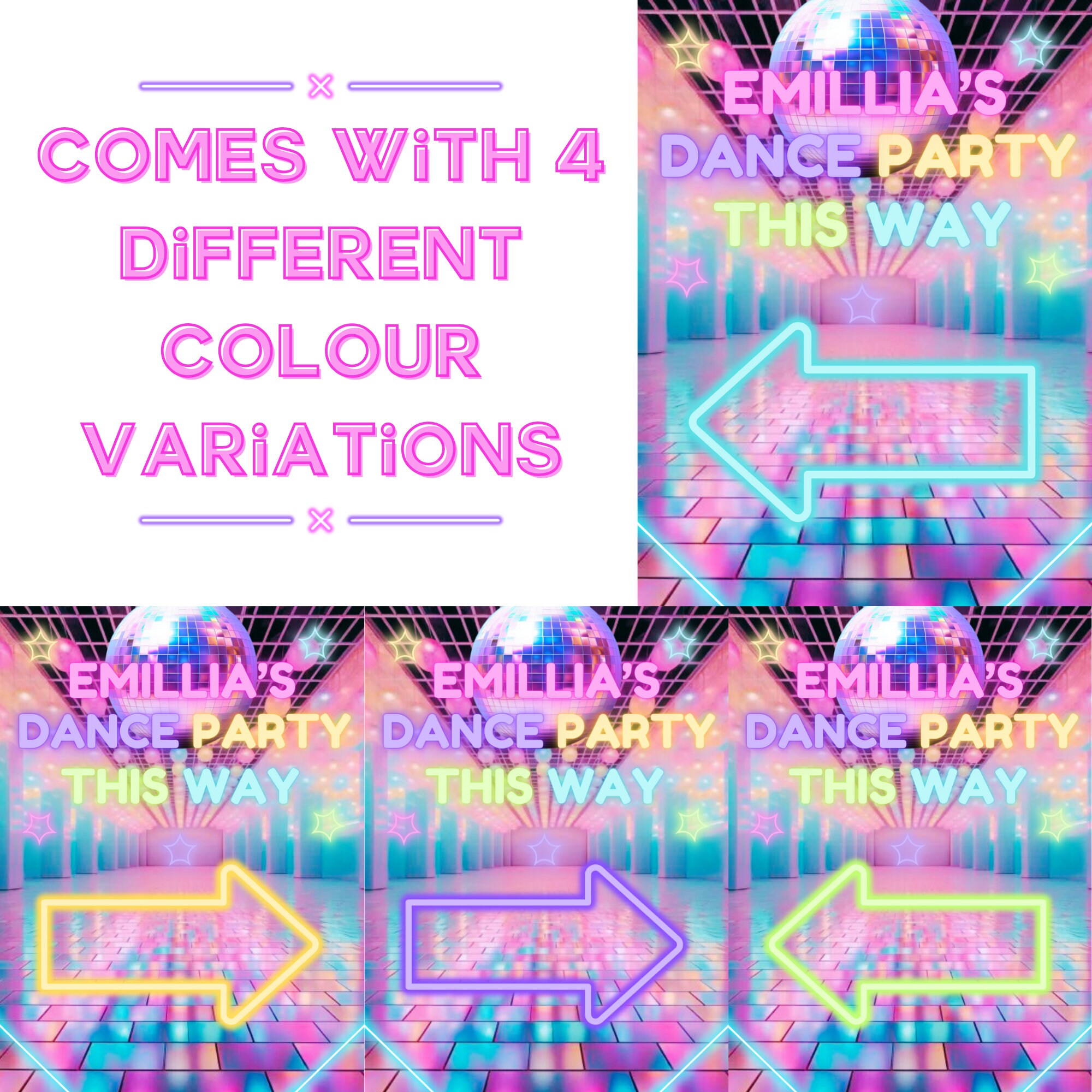 Editable Kids Disco Dance Birthday Party Direction Arrow Signs, Party ...