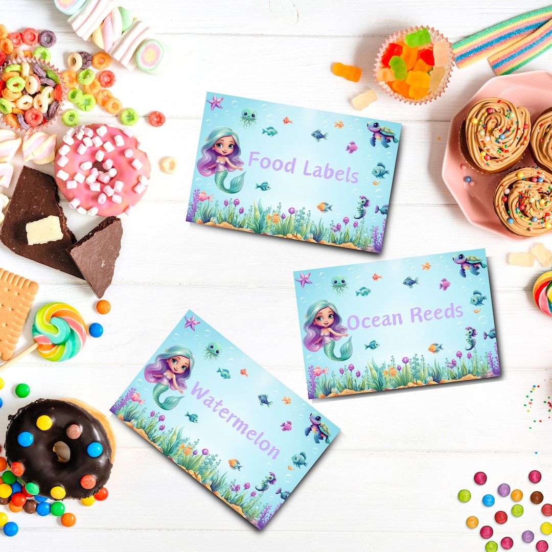 Mermaid Birthday Party Food Labels, Girls Mermaids Party Table Signs ...