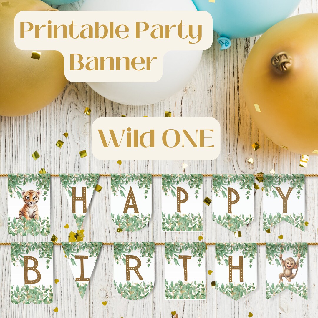 Wild Themed Printable Party Banner Editable Birthday Animal - Etsy