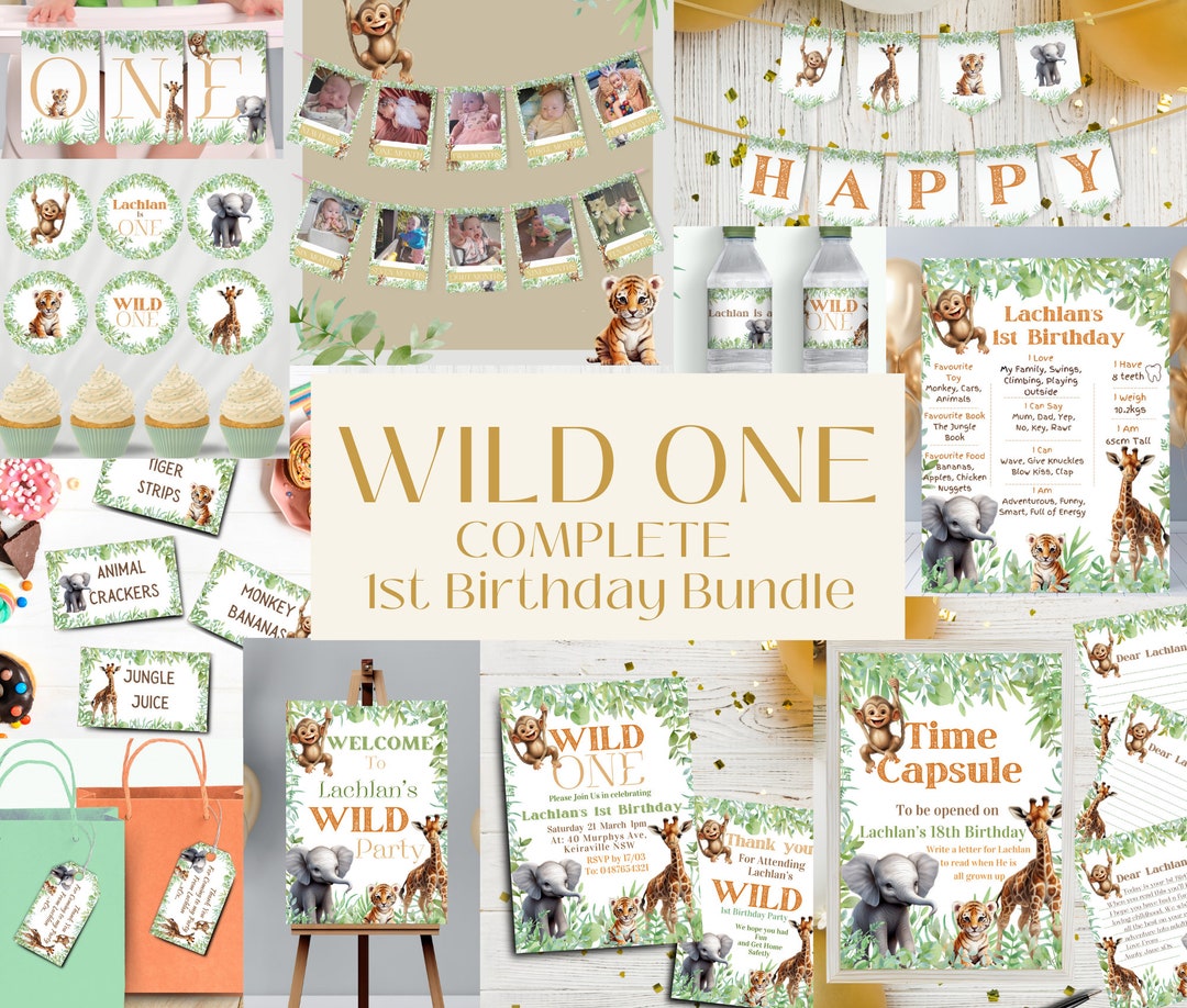 1st Birthday Party Printables, Wild One, Wild Safari Animal Party Theme ...