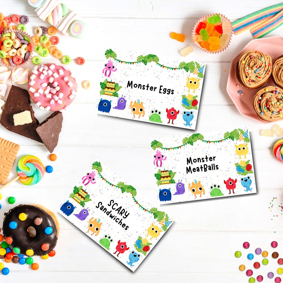 Little Monsters Food Labels, Birthday Party Decorations, Rainbow ...