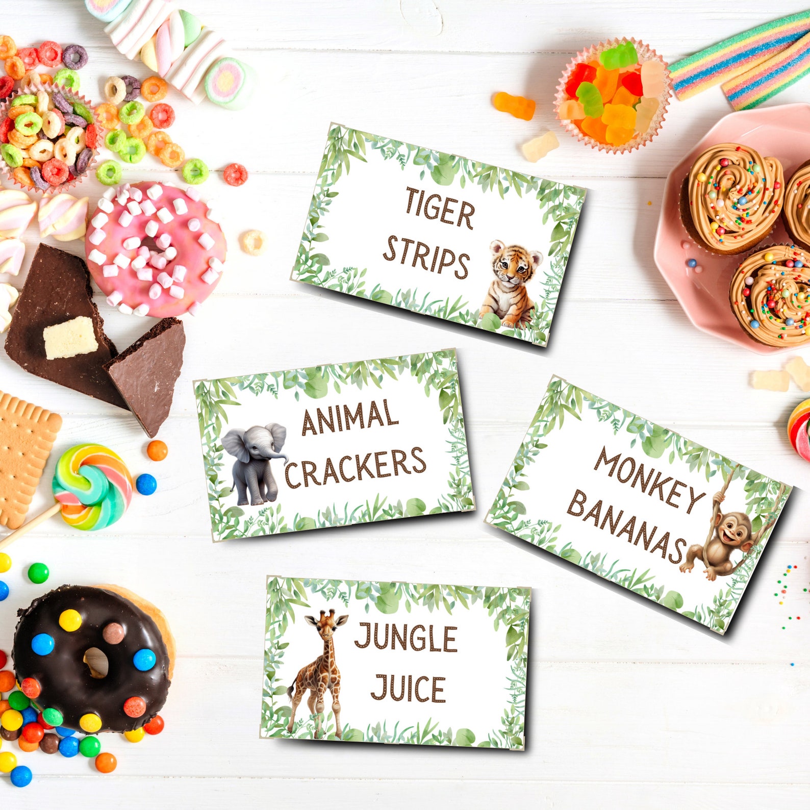 Wild One Party Food Labels, Safari Animals Food Table Decorations ...