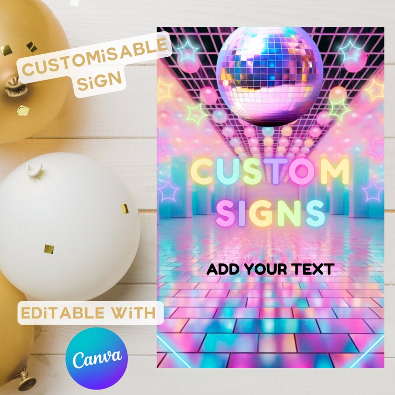 Editable Kids Disco Dance Party Custom Signs, Disco Birthday Party ...