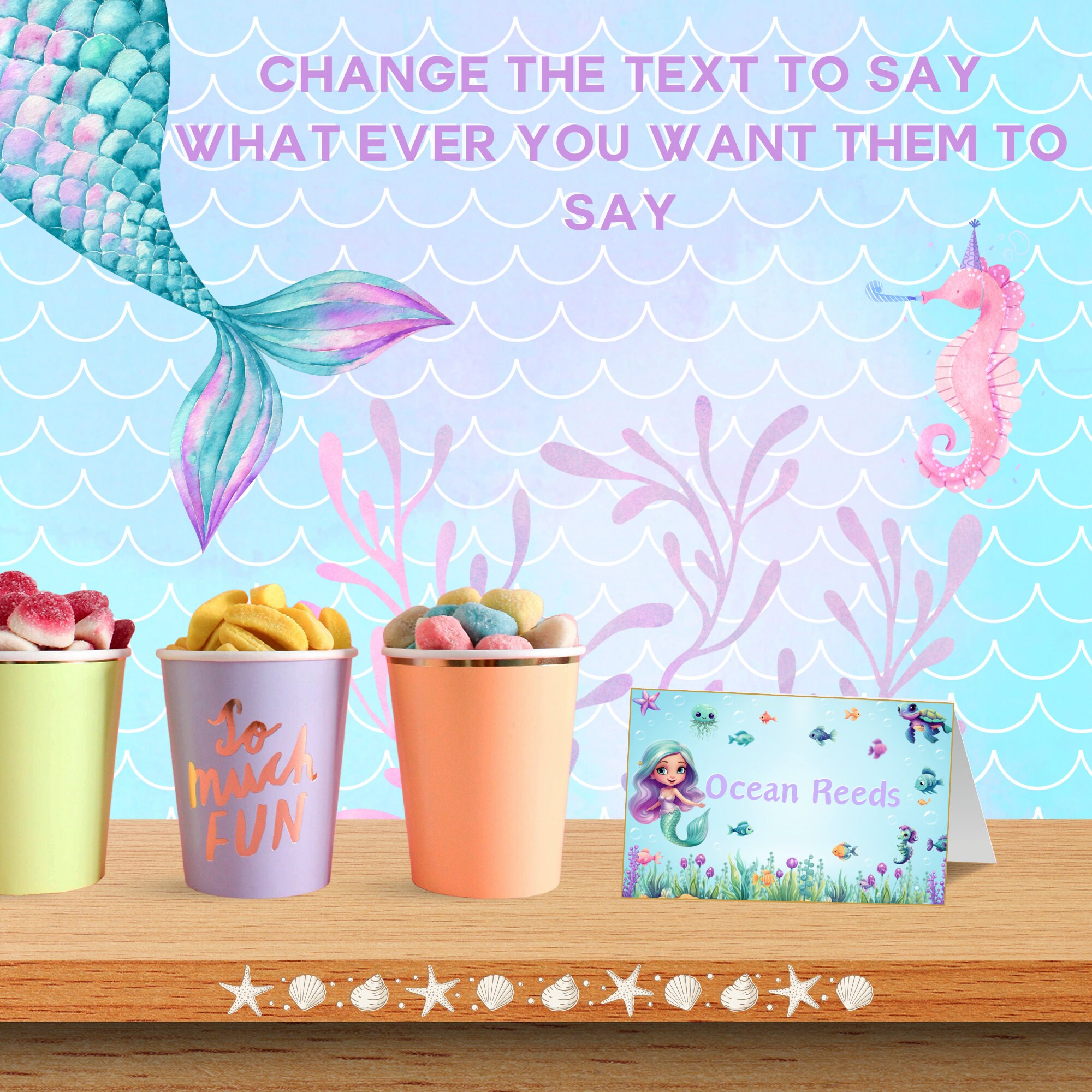 Mermaid Birthday Party Food Labels, Girls Mermaids Party Table Signs ...
