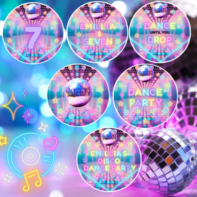 Editable Disco Party Cupcake Toppers, Kids Dance Birthday Party ...