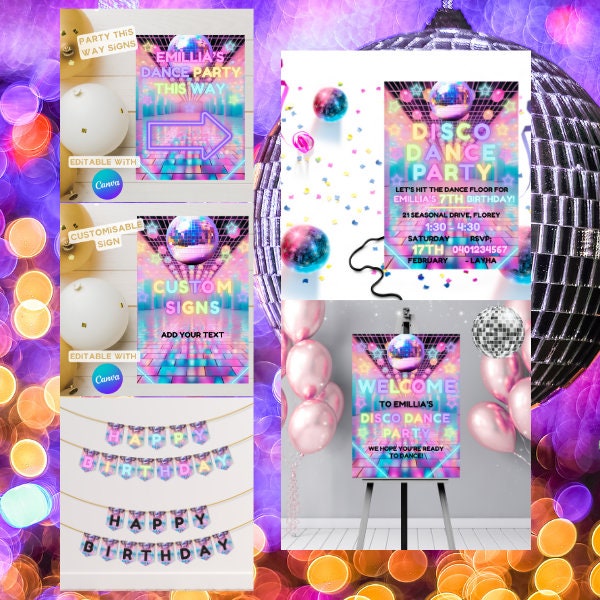 Editable Disco Party Bundle, Kids Disco Dance Birthday Party Pack ...