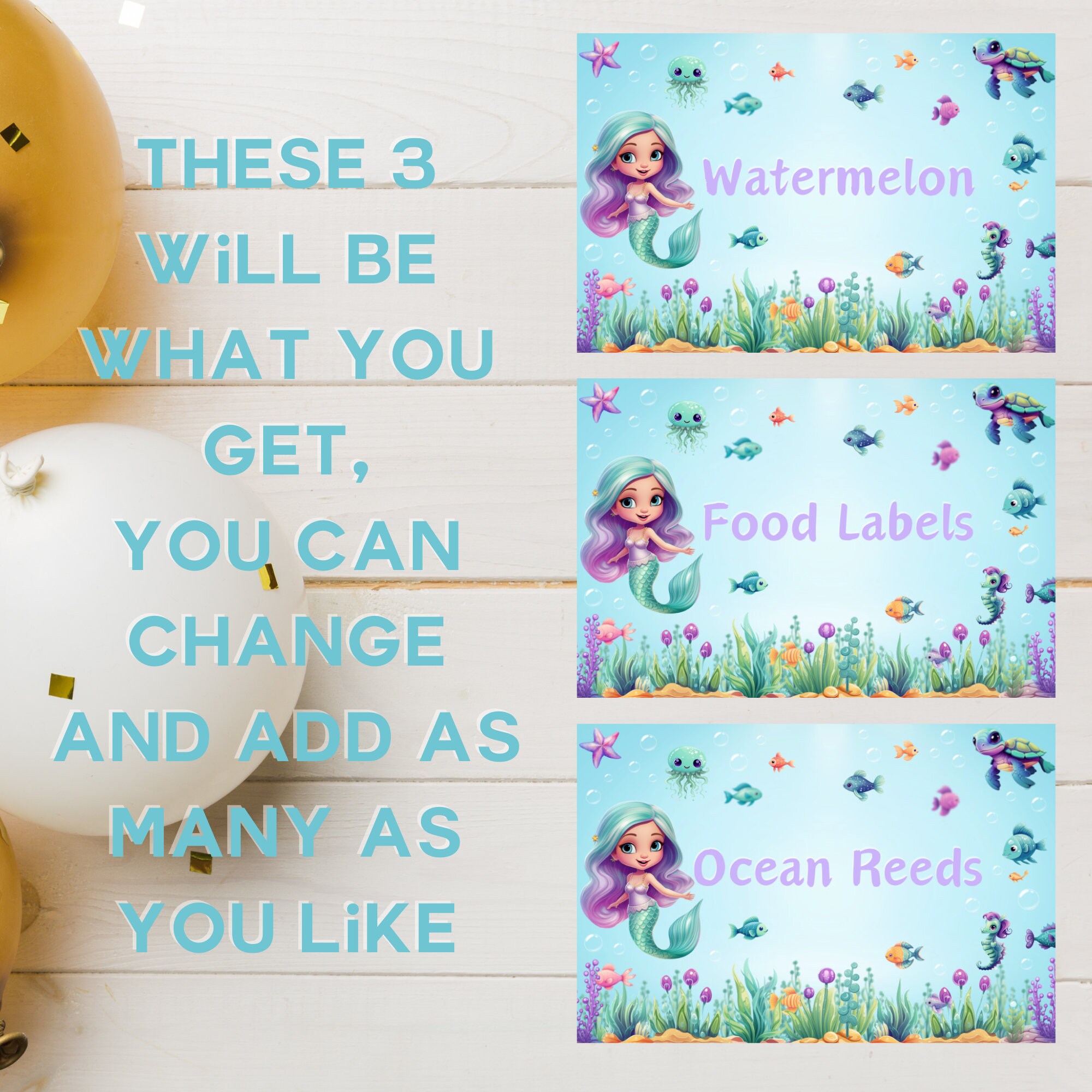 Mermaid Birthday Party Food Labels, Girls Mermaids Party Table Signs ...