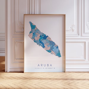 Aruba Designer Map Print Blue Wall Art, Aruba Art Print Decor for Home ...