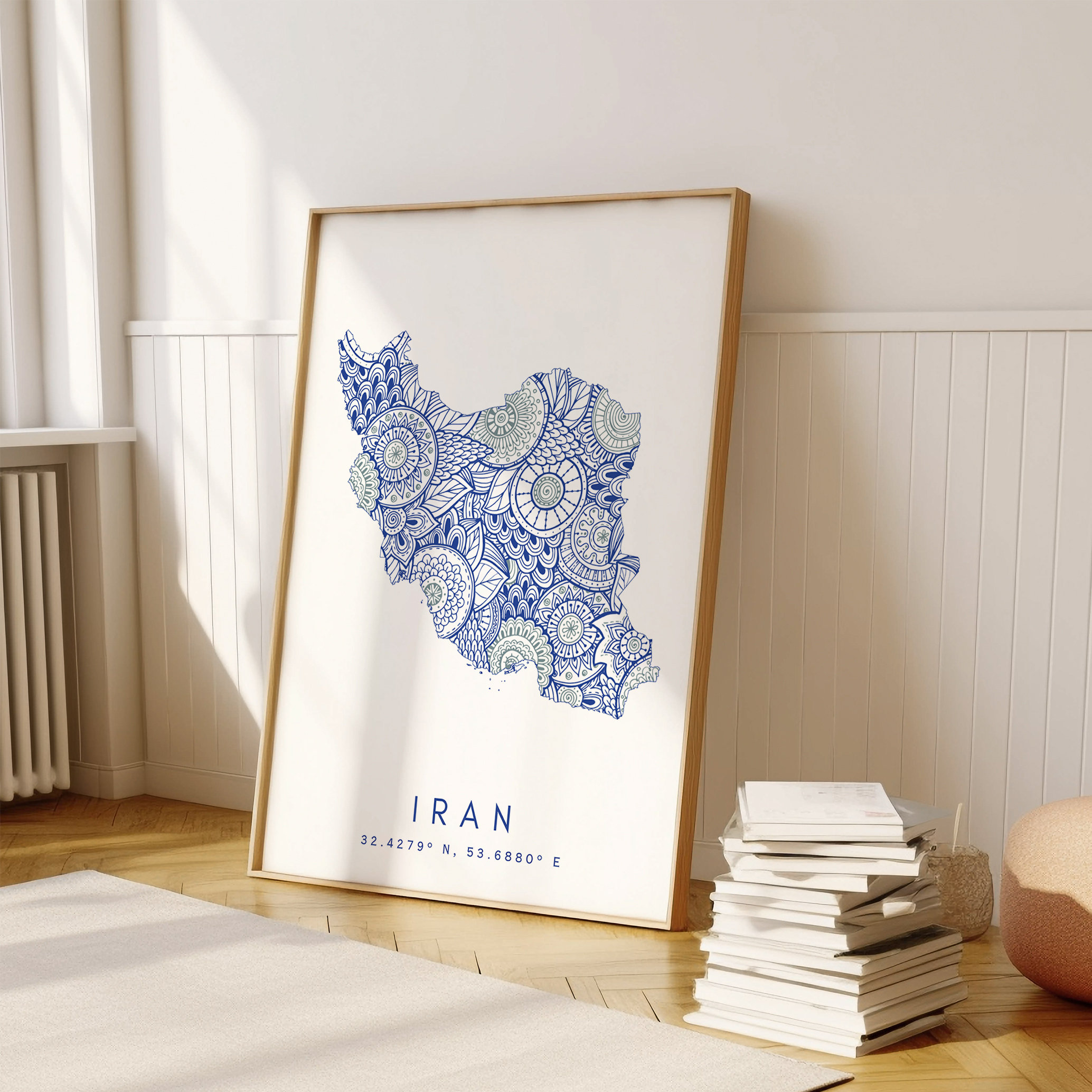 Iran Map Print Minimal Style Blue Wall Art, Iran Art Print Decor for ...