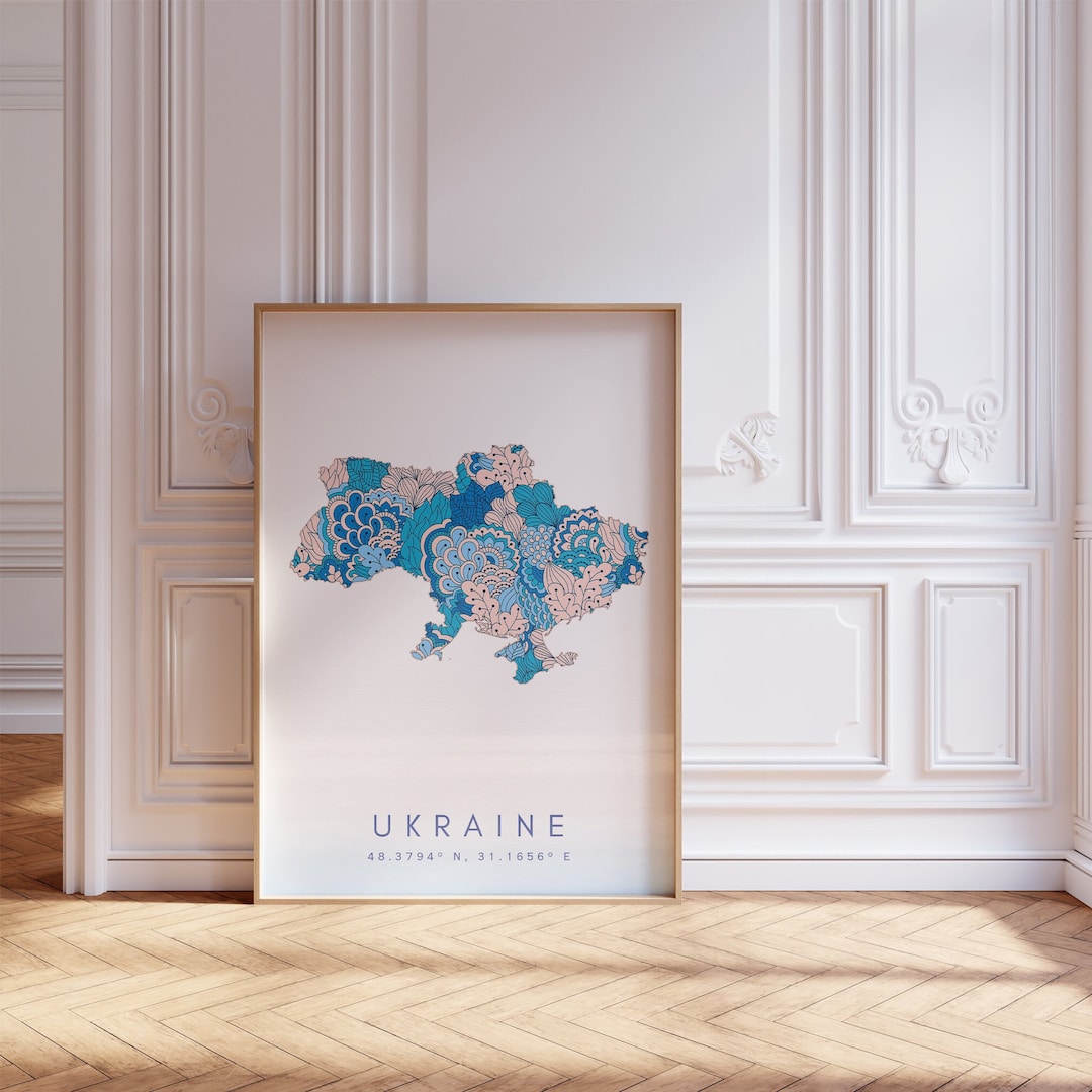 Ukraine Map Print Minimal Style Pastel Blue Wall Art, Ukraine Art Print ...