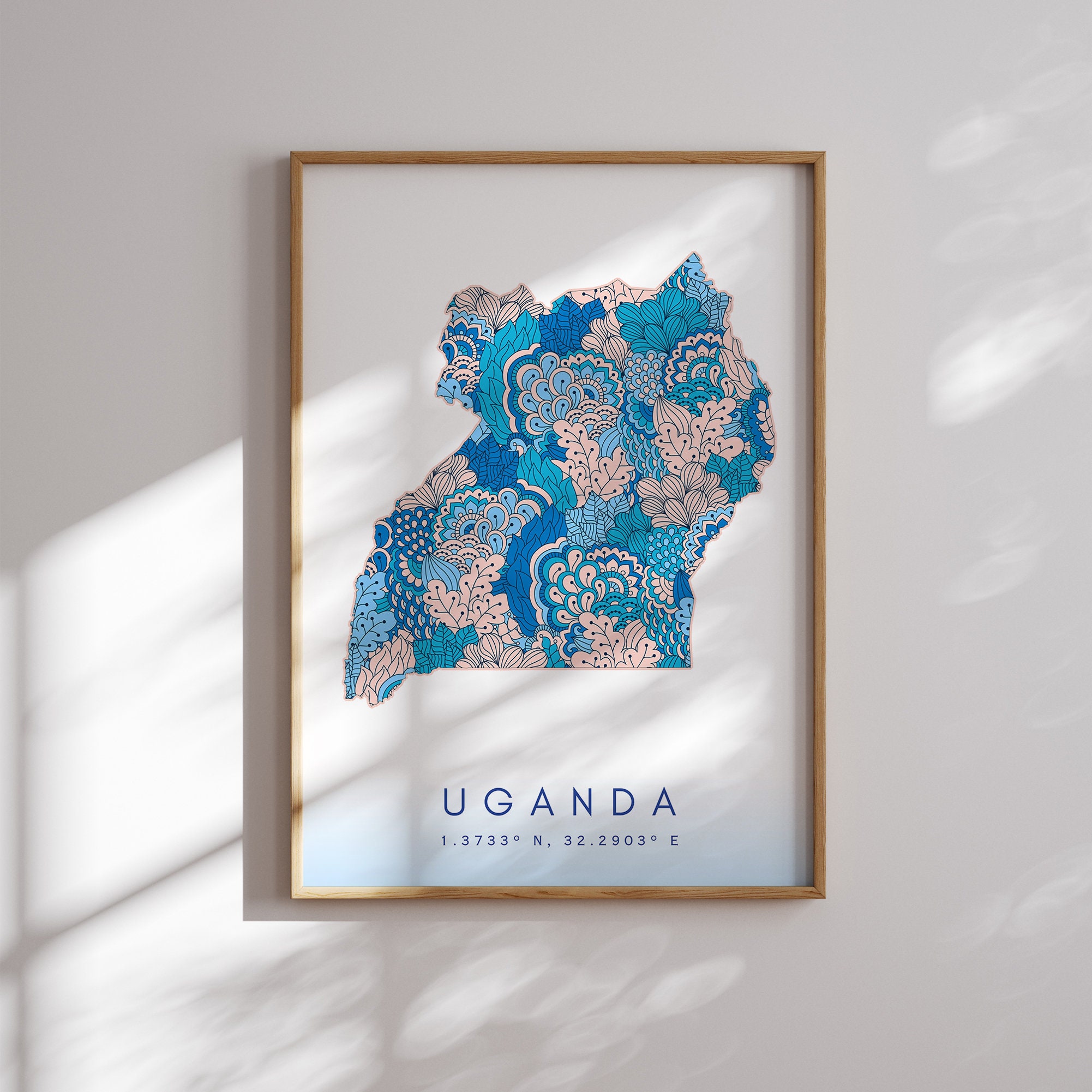 Uganda Map Print Minimal Style Pastel Blue Wall Art, Uganda Art Print ...