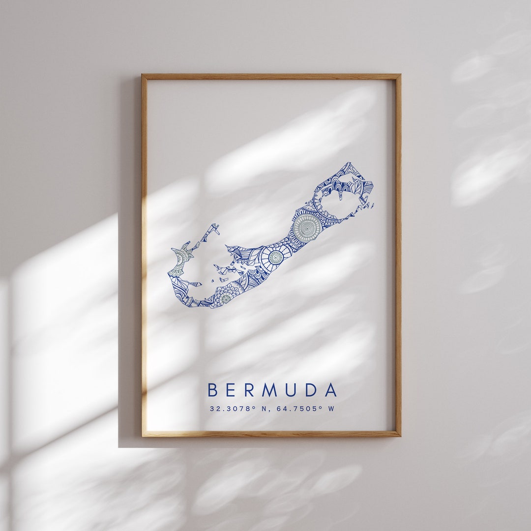 Bermuda Map Print Minimal Style Blue Wall Art, Bermuda Art Print Decor ...